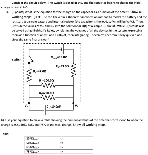 SOLVED: Consider the circuit below. The switch is closed at t=0, and ...