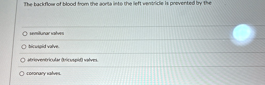 The backflow of blood from the aorta into the left ventricle is ...