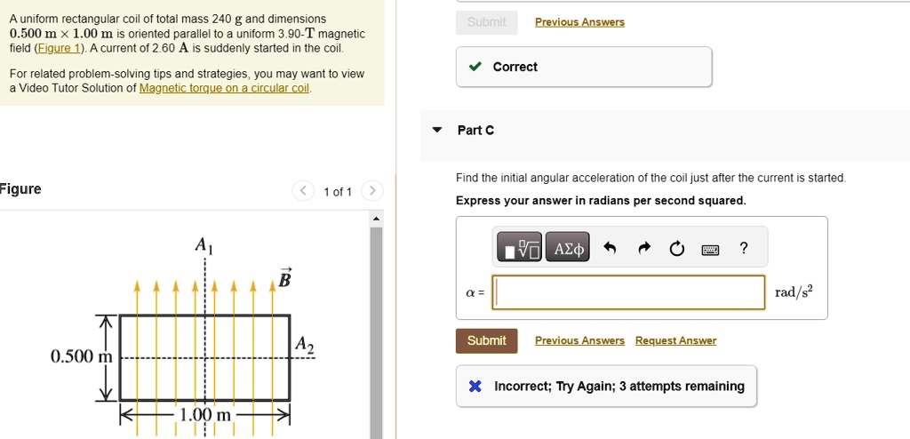 A uniform rectangular coil of total mass 240 g and dimensions 0.500 m ×1.00 m is oriented ...