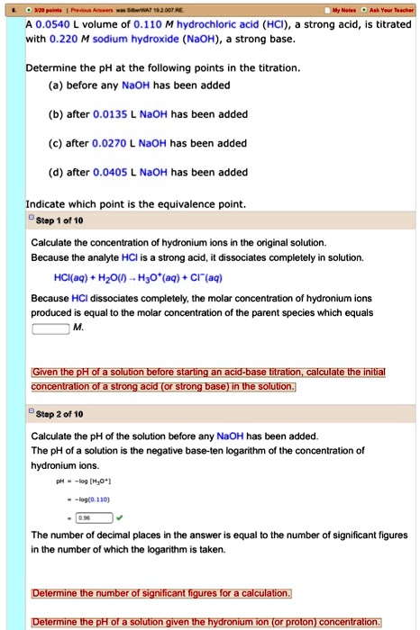 00540 volume of 0110 hydrochloric acid hci strong acid with 0220 m ...