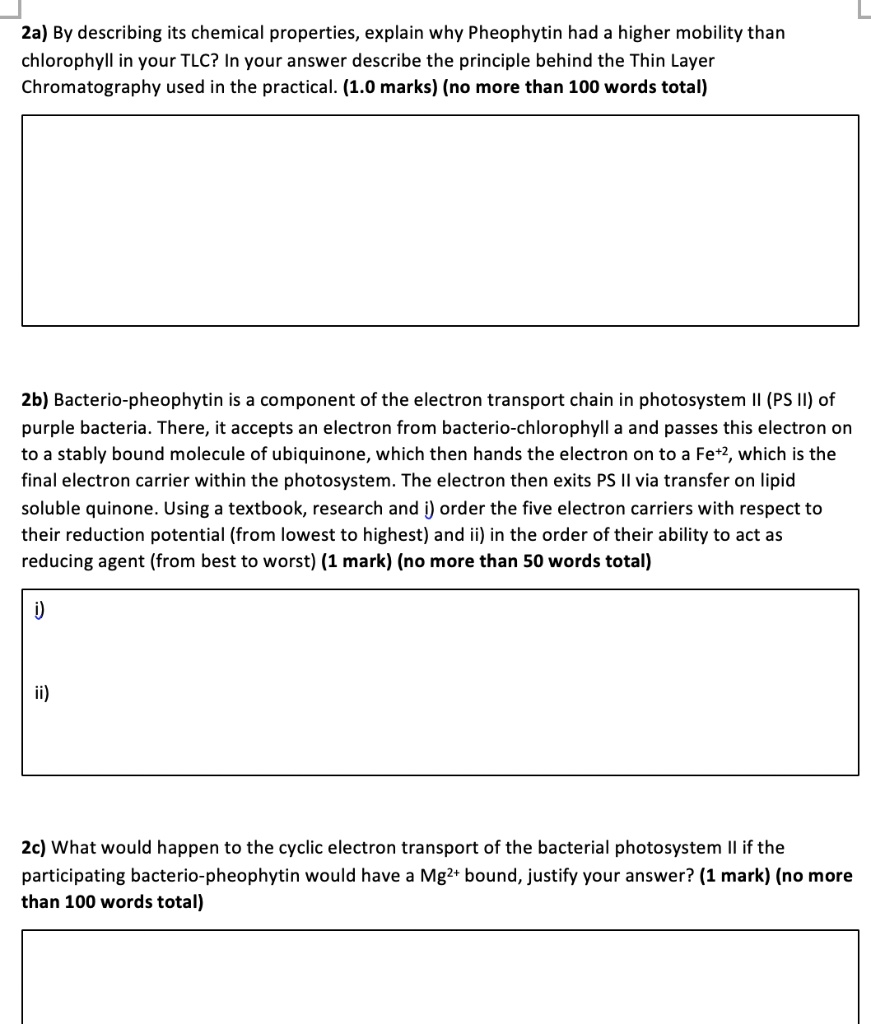 2a by describing its chemical properties explain why pheophytin had a ...