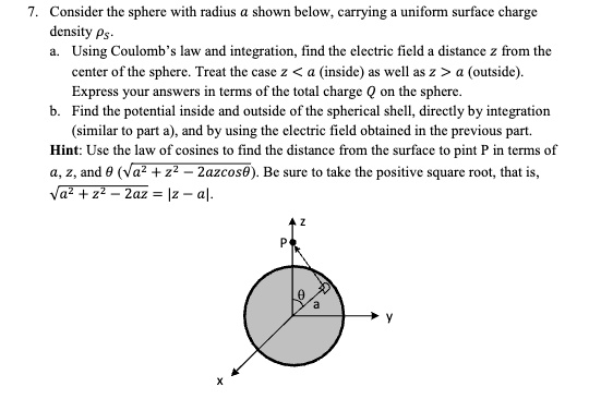 SOLVED: 1. Consider the sphere with radius shown below, carrying a uniform surface charge ...