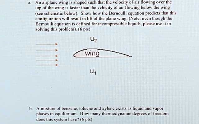 a. An airplane wing is shaped such that the velocity of air flowing ...