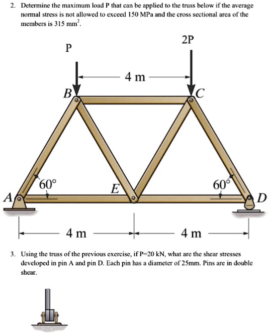 SOLVED: Determine the maximum load P that can be applied to the truss below if the average ...