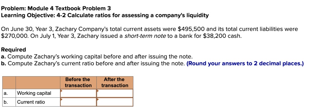 SOLVED: Problem: Module 4 Textbook Problem 3 Learning Objective: 4-2 Calculate ratios for ...