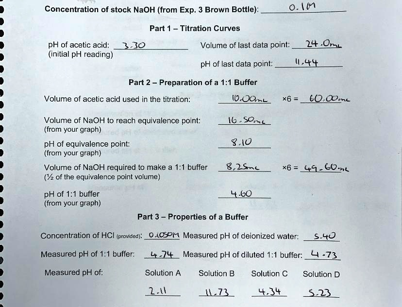 SOLVED: part 1-Calculate the number of moles of NaOH used in your titration in order to reach ...