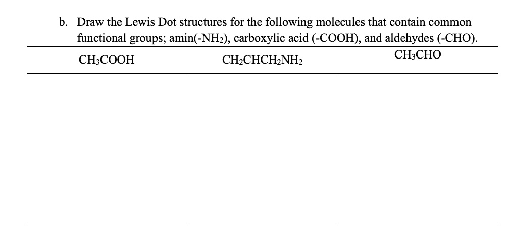SOLVED: b. Draw the Lewis Dot structures for the following molecules that contain common ...