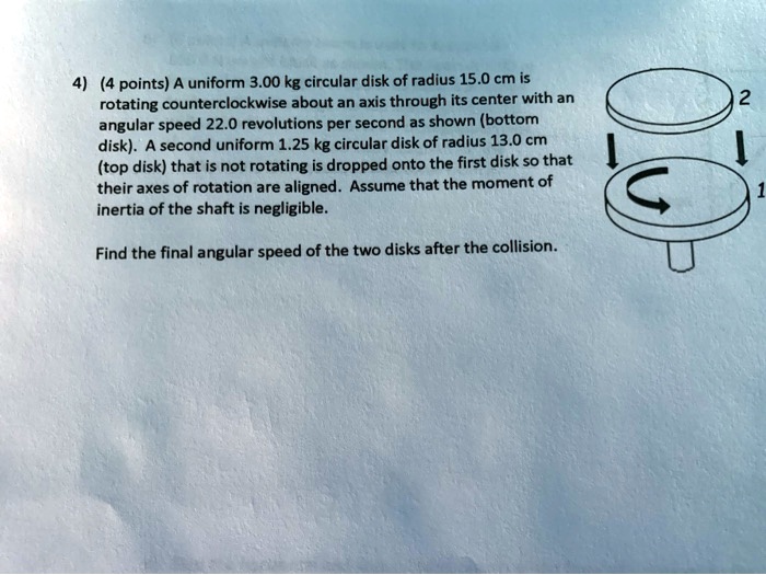 4 4 points uniform 300 kg circular disk of radius 150 cm is rotating counterclockwise about an ...