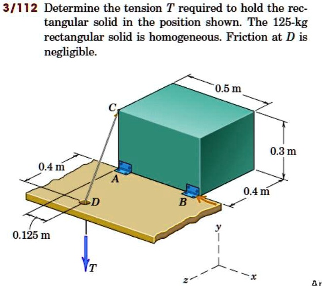 3/112 Determine the tension T required to hold the rectangular solid in ...
