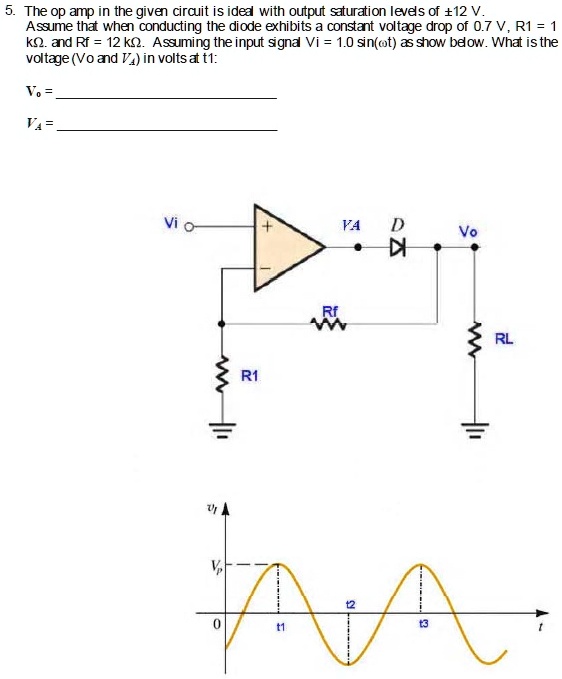 5. The op amp in the given circuit is ideal with output saturation levels of ± 12 V. Assume that ...