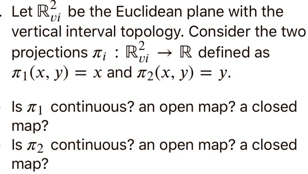 let rzi be the euclidean plane with the vertical interval topology consider the two projections ...