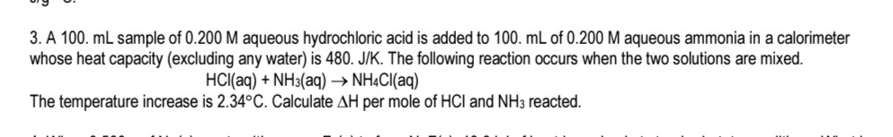 [GET ANSWER] 3. A 100 mL sample of 0.200 M aqueous hydrochloric acid is added to 100 mL of 0.200 ...