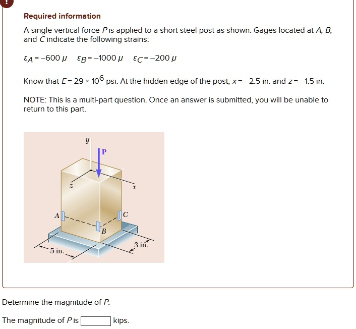 required information a single vertical force p is applied to a short steel post as shown gages ...