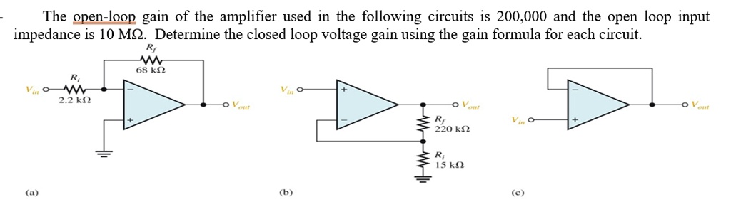 The open-loop gain of the amplifier used in the following circuits is 200,000 and the open loop ...