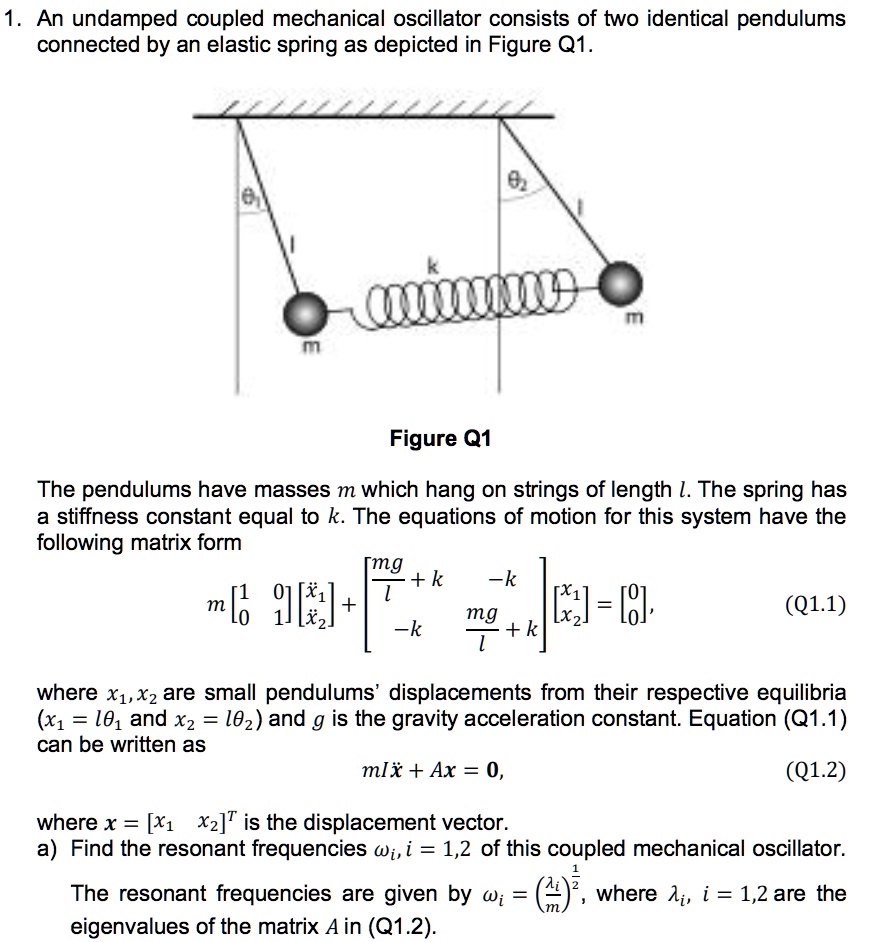 an undamped coupled mechanical oscillator consists of two identical ...