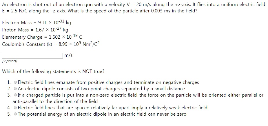 SOLVED: An electron is shot out of an ectron gun with velocity V = 20 m ...