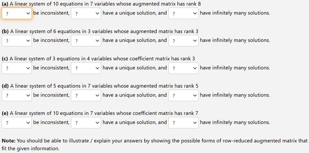 SOLVED: (a) A linear system of 10 equations in 7 variables whose ...