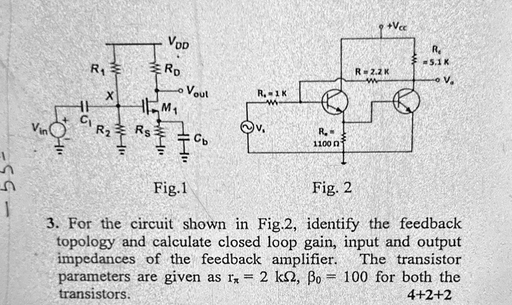 Fig 1 Fig 2 3 For The Circuit Shown In Fig 2 Identify The Feedback Topology And Calculate Closed