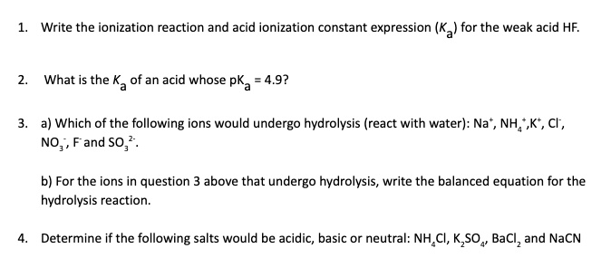 Write the ionization reaction and acid ionization constant expression ...