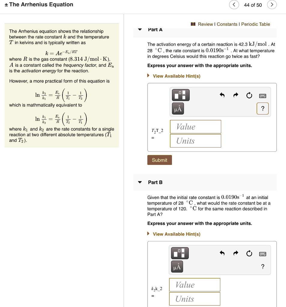 SOLVED: The Arrhenius Equation Review Constants Periodic Table The ...