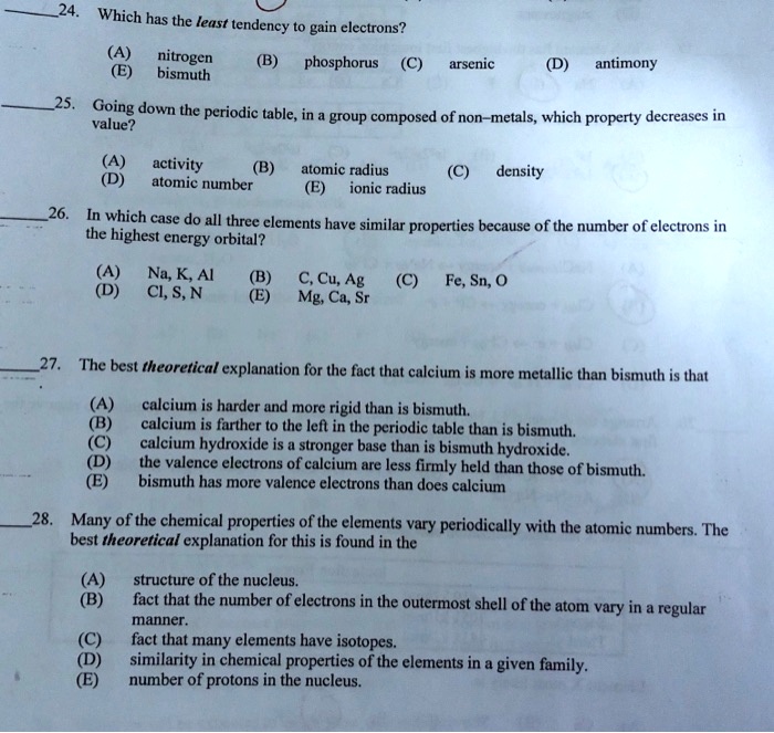 SOLVED: Which has the least tendency to gain electrons? nitrogen (B ...