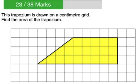 SOLVED: 23 38 Marks This trapezium is drawn on centimetre grid. Find ...