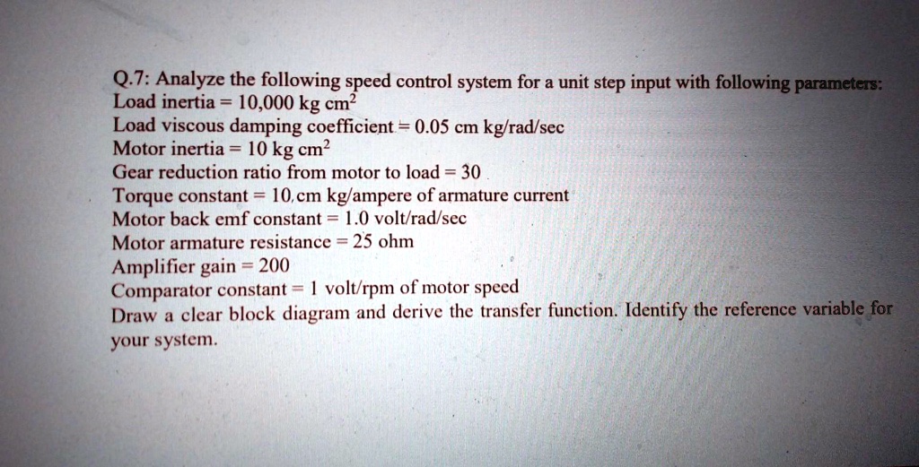 Q.7: Analyze the following speed control system for a unit step input ...