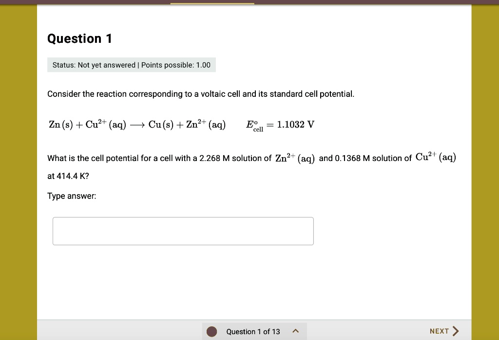 SOLVED: Consider the reaction corresponding to the voltaic cell and its ... SOLVED: Consider the reaction corresponding to the voltaic cell and its ...