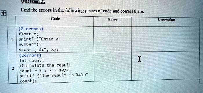 Solved Find The Errors In The Following Pieces Of Code And Correct Them “`c Include Int Main 