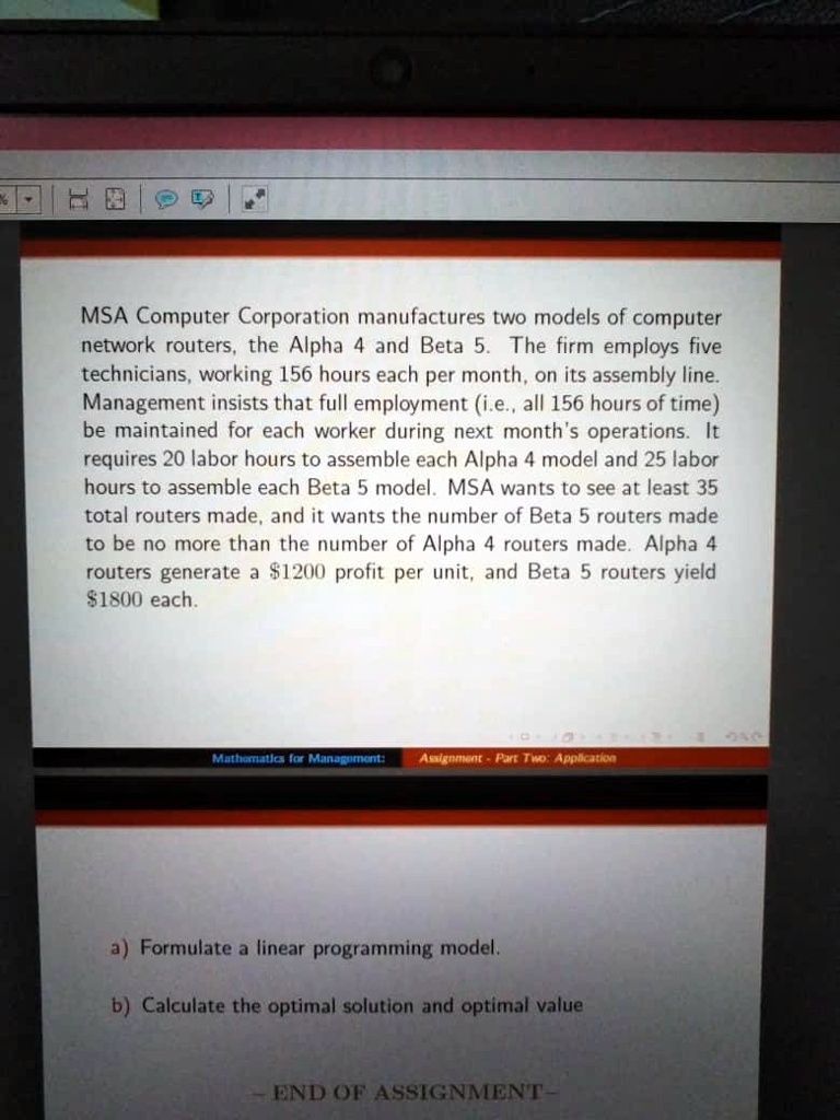 MSA Computer Corporation manufactures two models of computer network ...