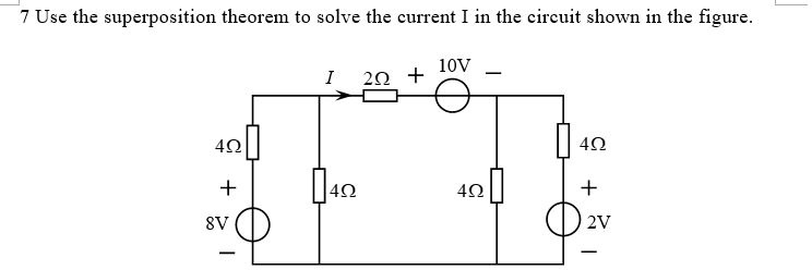 7 Use the superposition theorem to solve the current I in the circuit shown in the figure 10V 1 20