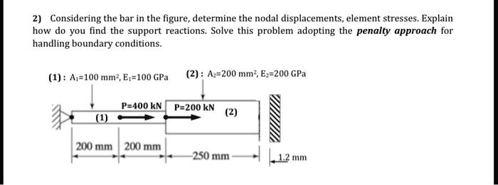 SOLVED: Considering the bar in the figure, determine the nodal displacements and element ...