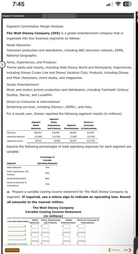 7:45 69 Chapter 21 Homework Segment Contribution Margin Analysis The ...