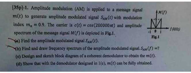 35p 1 amplitude modulation am is applied to a message signal mt to ...