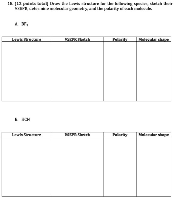 18. (12 points total) Draw the Lewis structure for the following ...
