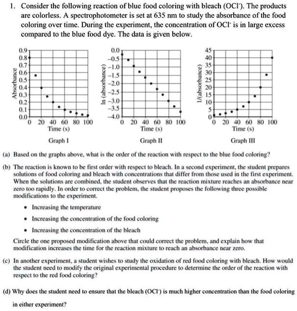 consider the following reaction of blue food coloring with bleach oci ...