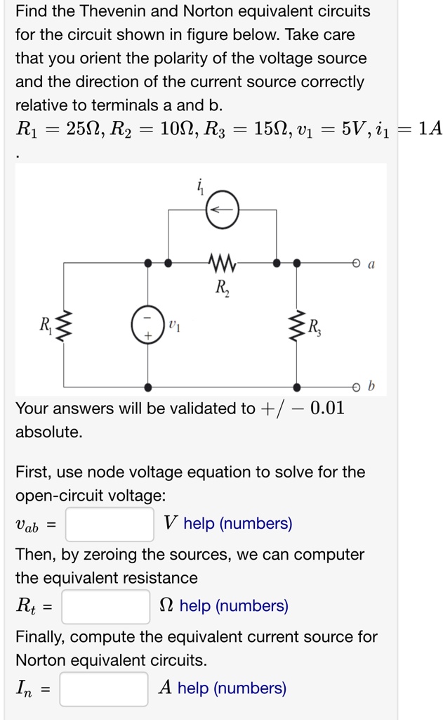 find the thevenin and norton equivalent circuits for the circuit shown in figure below take care ...