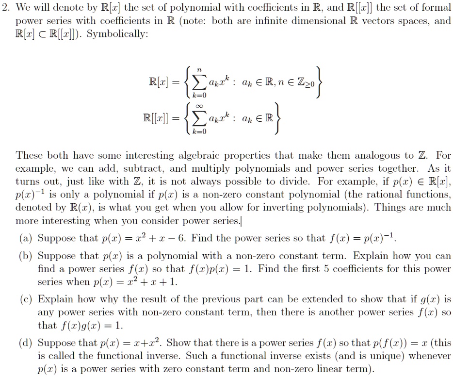 2 we will denote by rx the set of polynomial with coefficients in r and ...