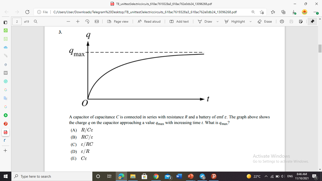 SOLVED: A capacitor of capacitance C is connected in series with ...