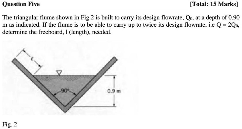 Question Five [Total: 15 Marks] The triangular flume shown in Fig.2 is ...