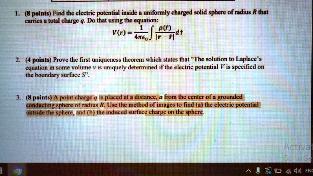 SOLVED:(8 points) Find the electric potential inside & uniformly ...