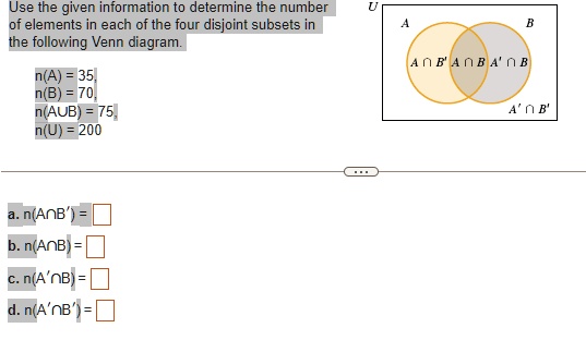 SOLVED: Use the given information to determine the number of elements in each of the four ...
