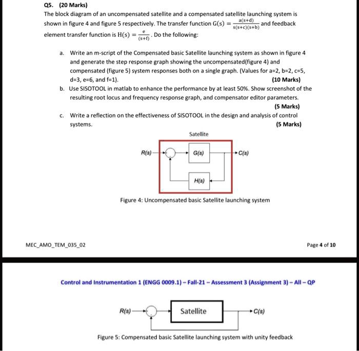 SOLVED: (20 Marks) The block diagram of an uncompensated satellite and compensated satellite ...