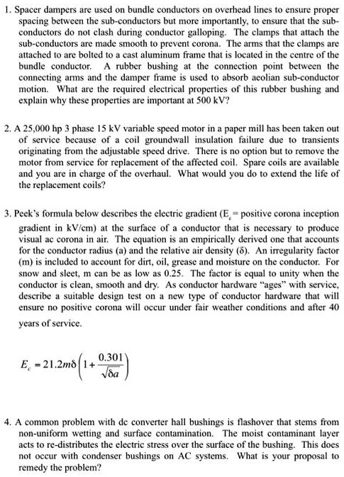 SOLVED: Texts: 1. Spacer dampers are used on bundle conductors on ...