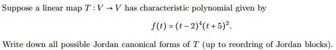SOLVED: Suppose a linear map T: V -> V has a characteristic polynomial ...