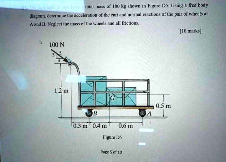 The cart and its load have a total mass of 100 kg. The total mass of ...