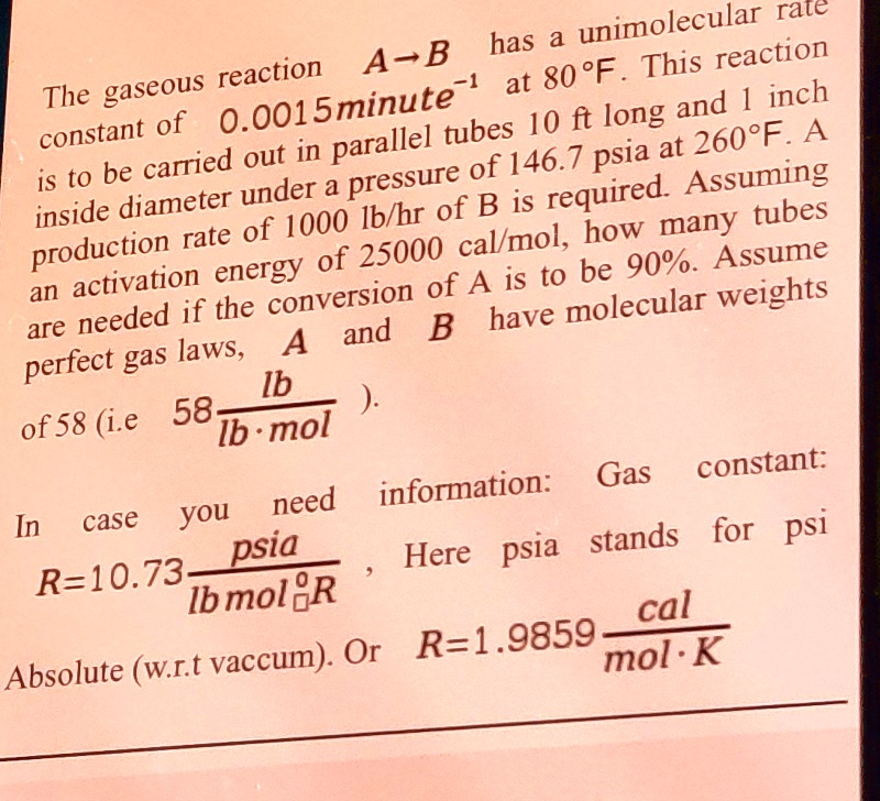 SOLVED: The gaseous reaction A-B has a unimolecular is to be carried ...