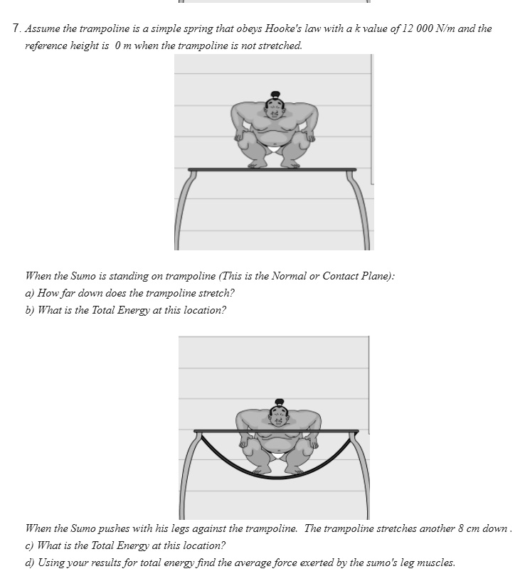 SOLVED: Assume the trampoline is a simple spring that obeys Hooke's law ...