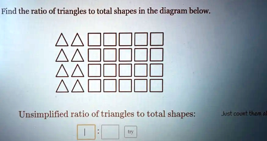 Find the ratio of triangles to total shapes in the diagram below ...
