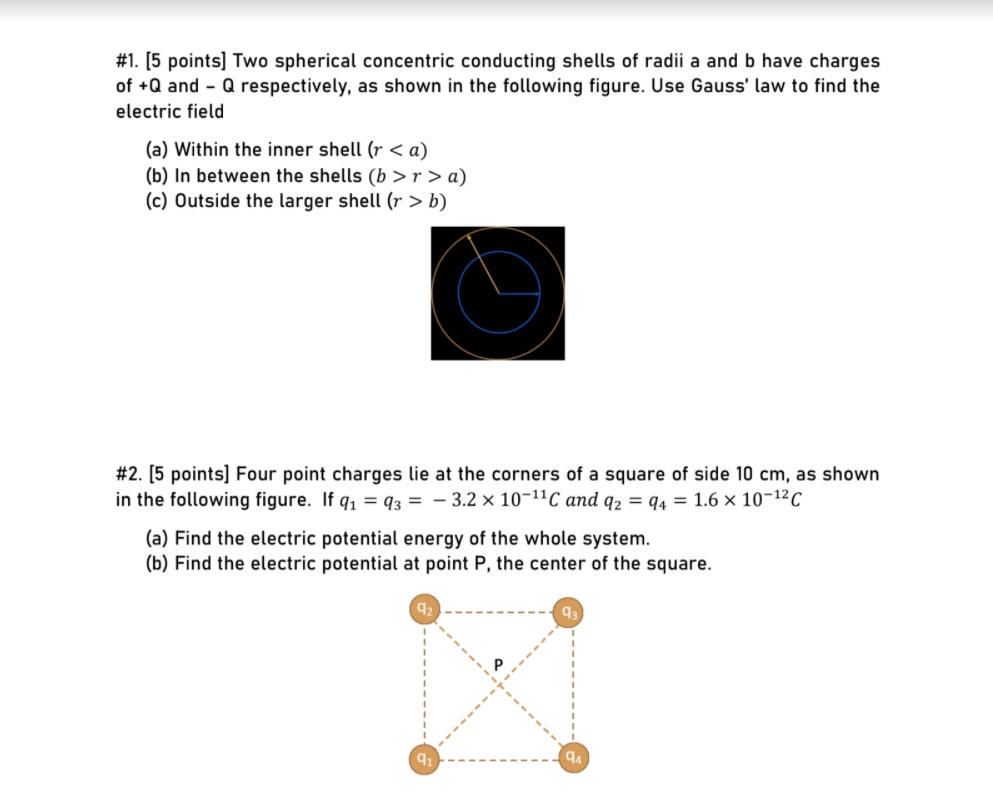 1 5 points two spherical concentric conducting shells of radii a and b ...